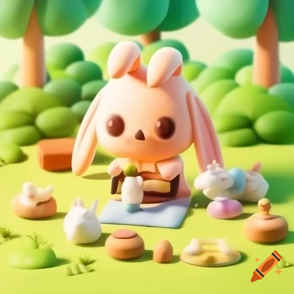 Chibi cartoon rabbits enjoying a picnic on Craiyon