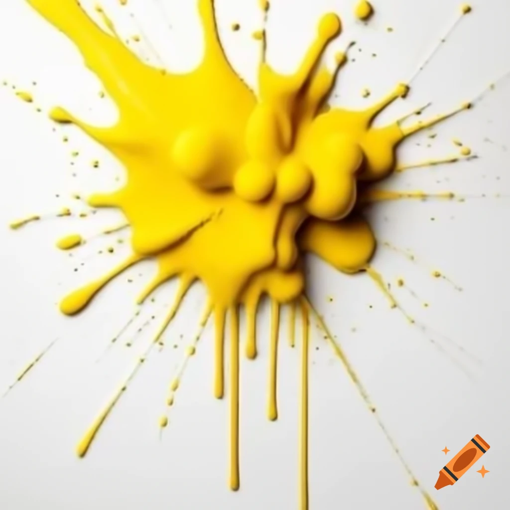 Vibrant yellow paint splashes on white background, energetic design on ...