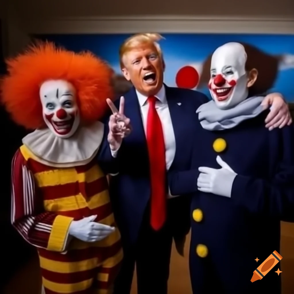 Satirical depiction of Donald Trump and Elon Musk as clowns on Craiyon