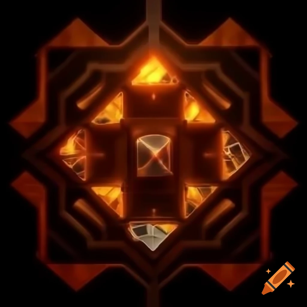 Overdecorated rectangle with cubic shapes, blending brutal DOOM Eternal ...