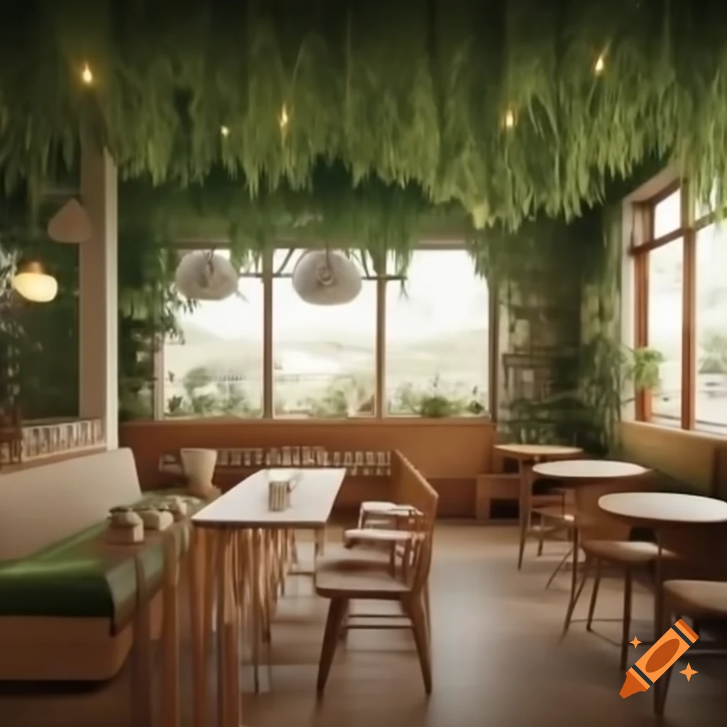 Bright and cozy nature-inspired café with barrier-free design on Craiyon