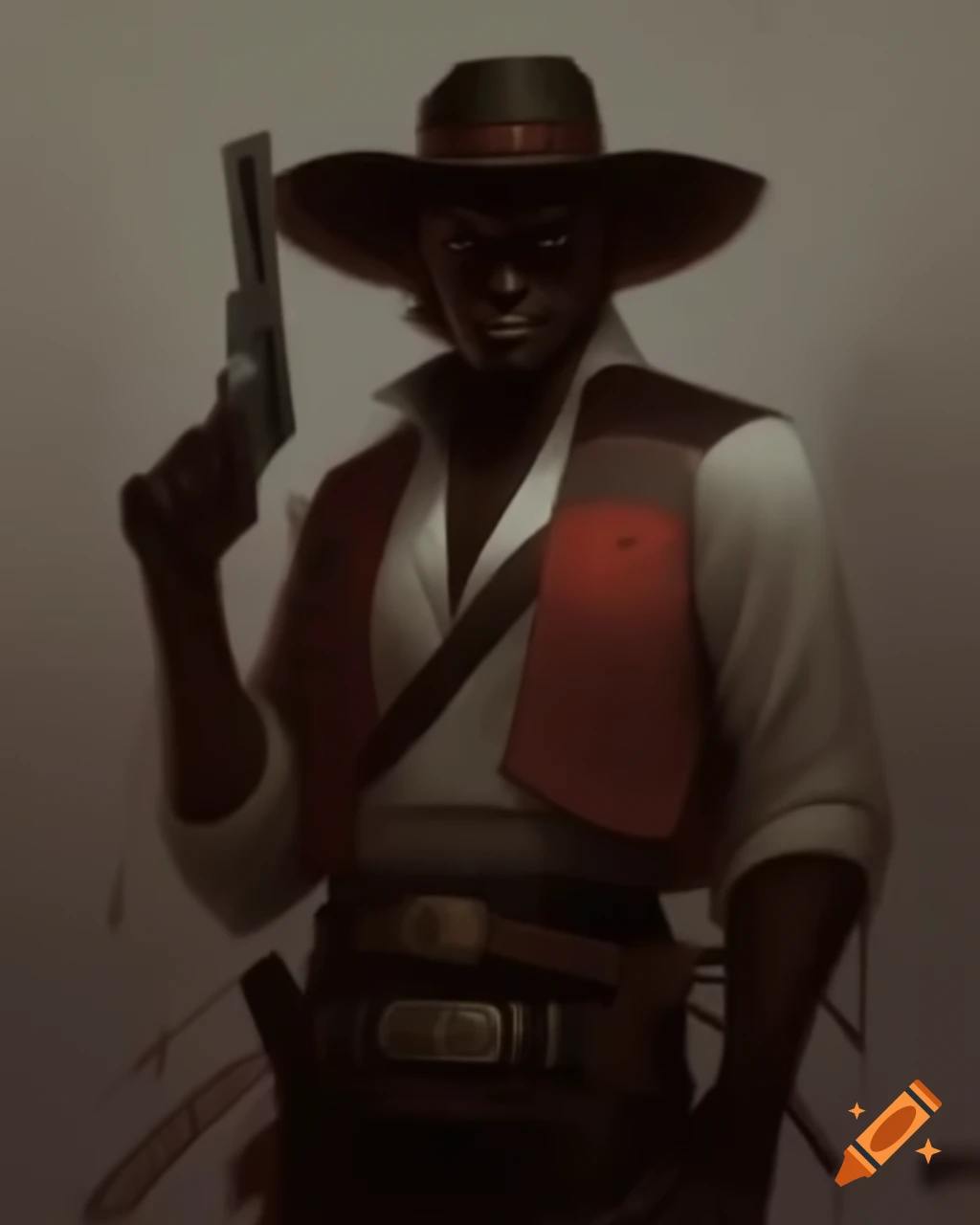 Cowboy samurai with katana and revolver in painterly style, gritty and ...