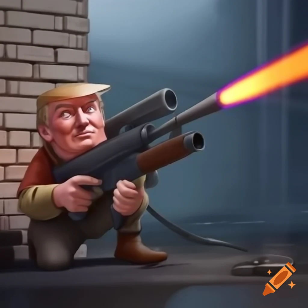 Cartoon depiction of figure behind wall shooting laser gun in ...