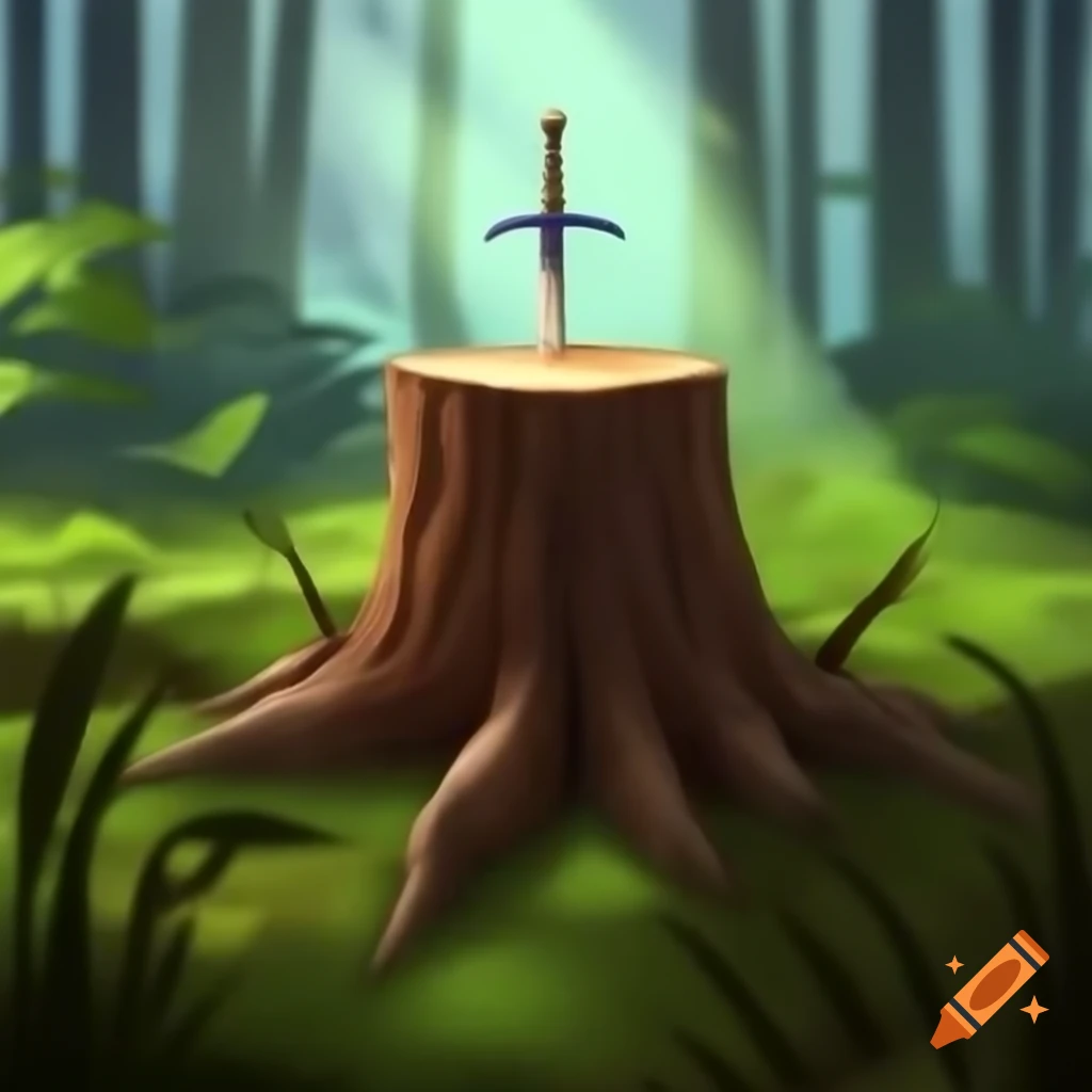 Tree stump with a sword in Majula, showcasing a fantasy landscape on ...