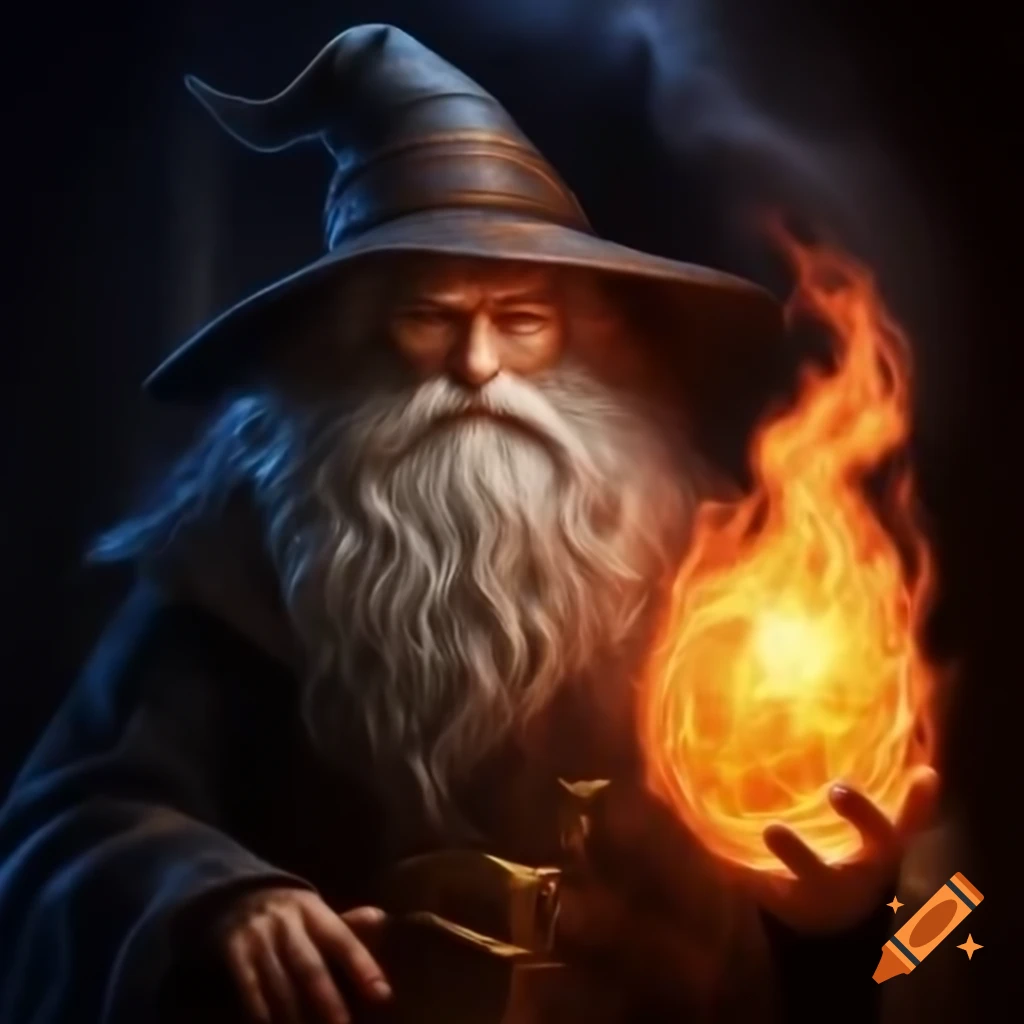 Funky wizard casting a fireball on Craiyon