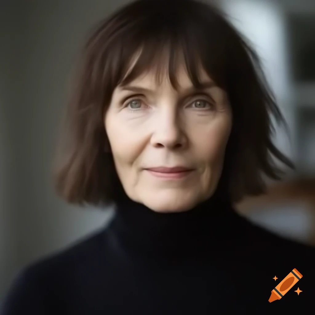 Mature Finnish woman with short brunette hair and brown eyes on Craiyon