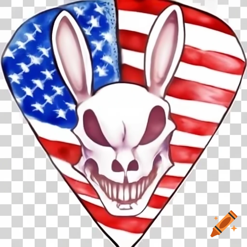 White rabbit skull with an evil smile covered in american flag design ...
