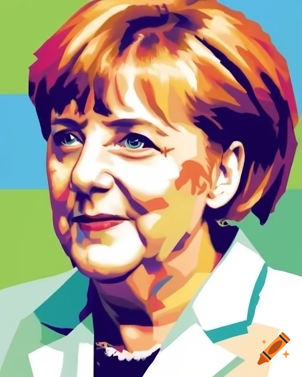 PC-98 pixel art portrait of Angela Merkel as a Pokemon trainer on Craiyon