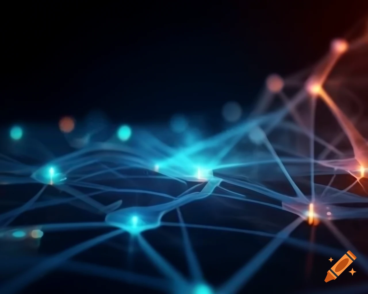 Abstract glowing neural network with interconnected nodes and data flow ...