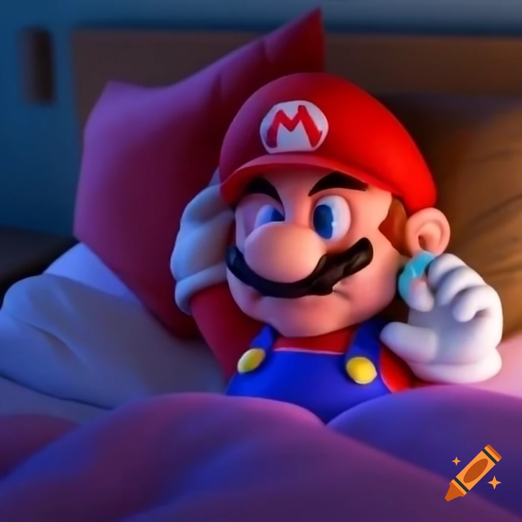 Super Mario sick in bed with bird flu and green mucus on Craiyon