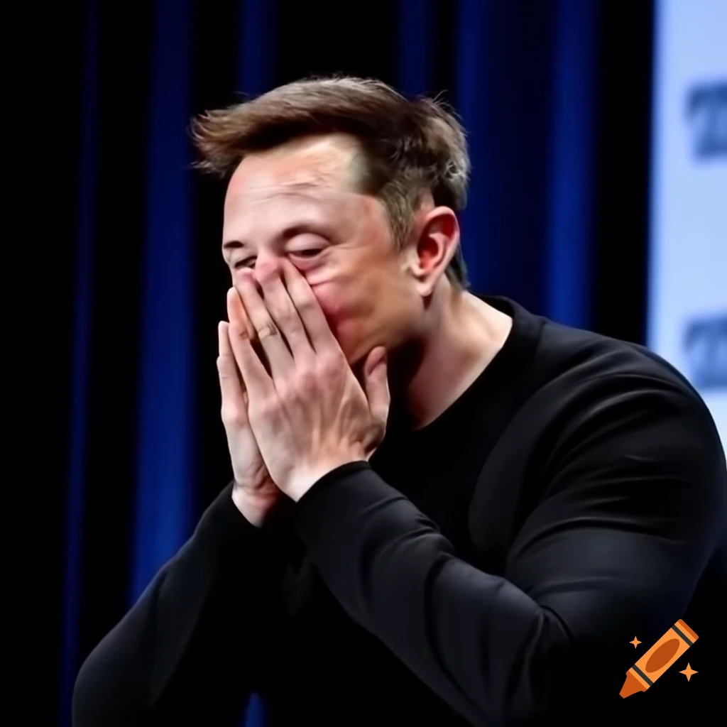 Elon Musk showing emotional expression with tears on Craiyon