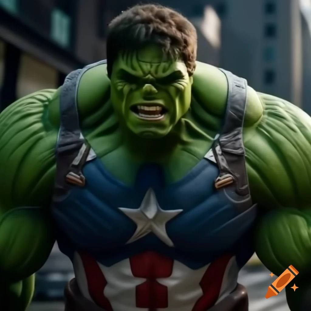 Captain America suit worn by Hulk, showcasing superhero themes on Craiyon