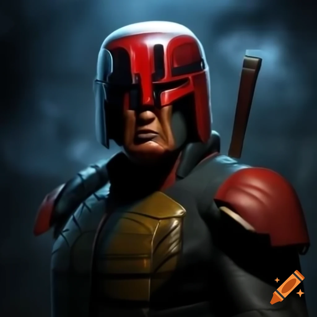 Portrait of Donald J. Trump as Judge Dredd law enforcer on Craiyon