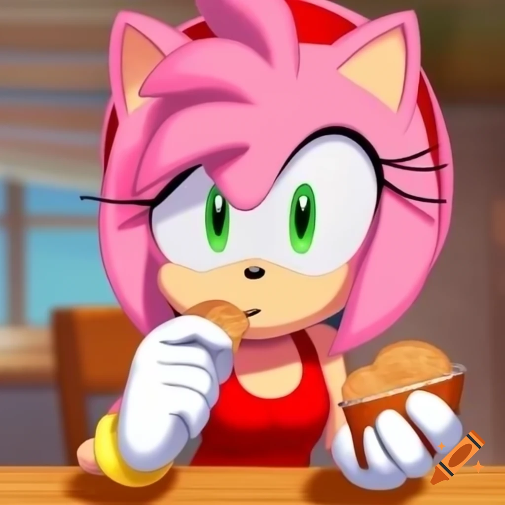 Amy Rose eating a muffin in a red tank top on Craiyon