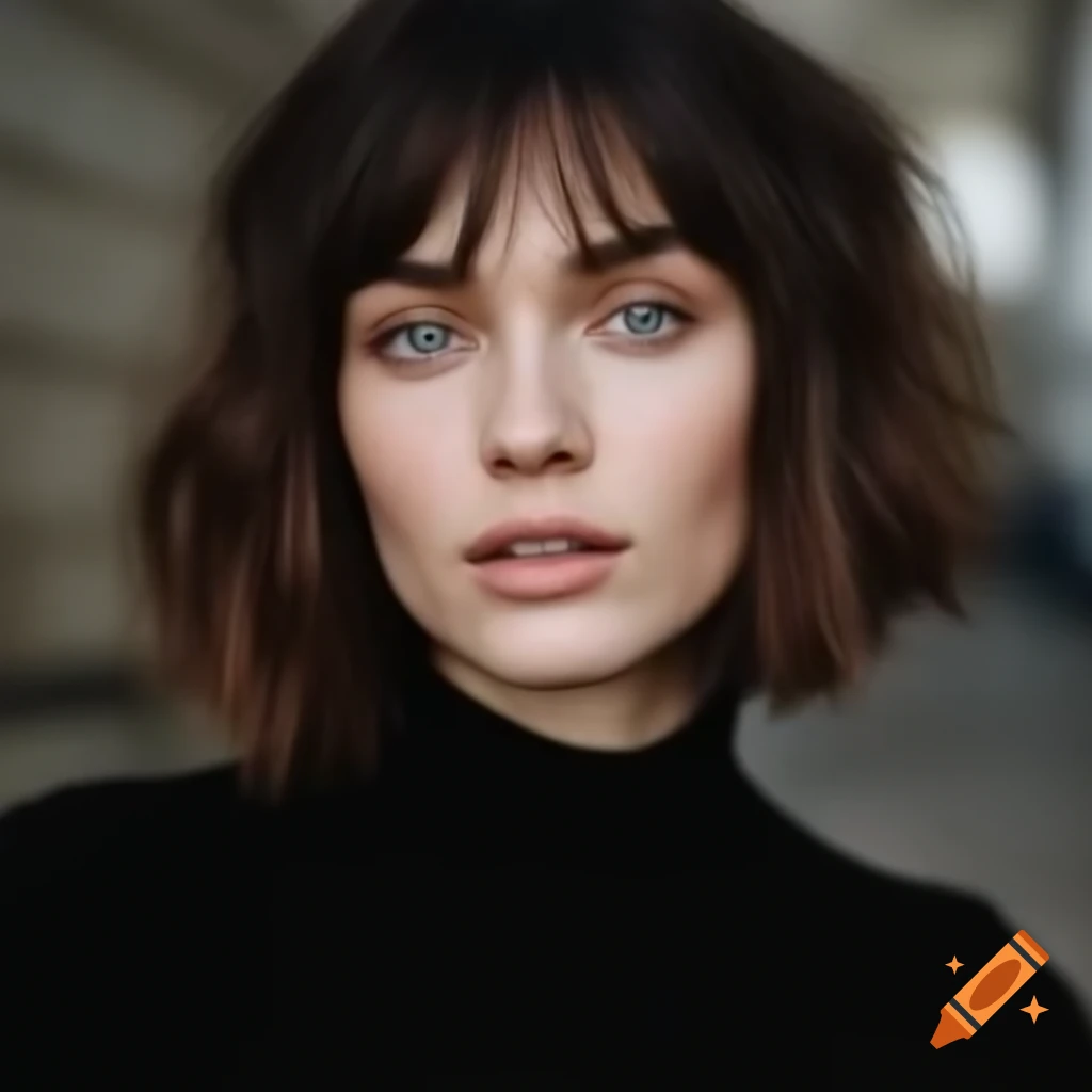 Mature Finnish woman with short brunette hair and brown eyes on Craiyon