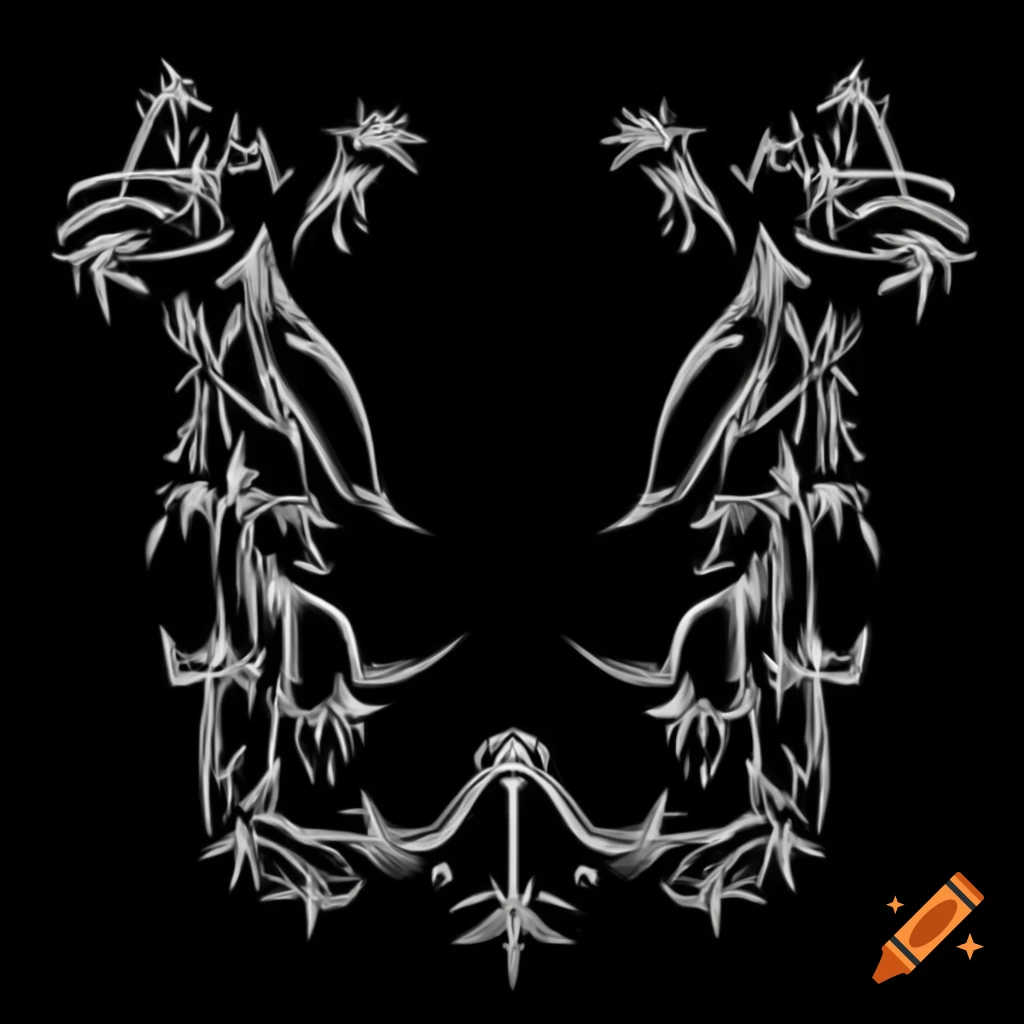 Black and white detailed ivy branches with heraldic and high fantasy ...
