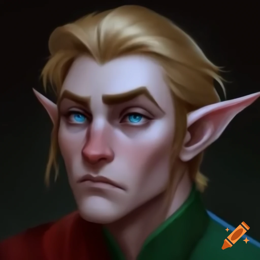 Portrait of a nobleman elf with blond hair, blue eyes, and sharp ...