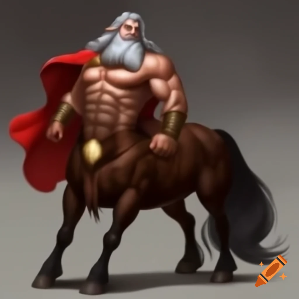 Chiron the centaur from Greek mythology with muscular upper body and ...