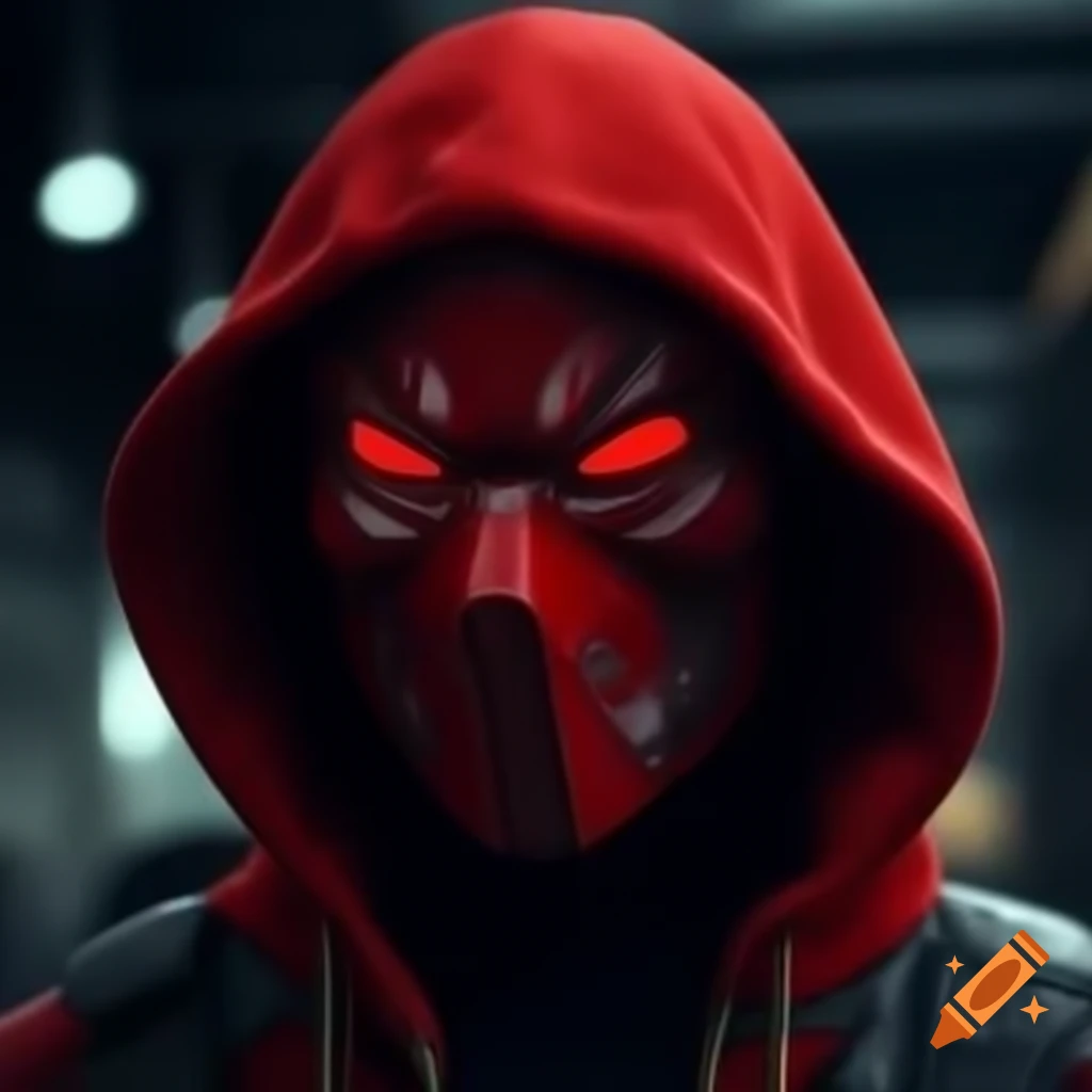 Digital artwork of dc red hood mask on Craiyon