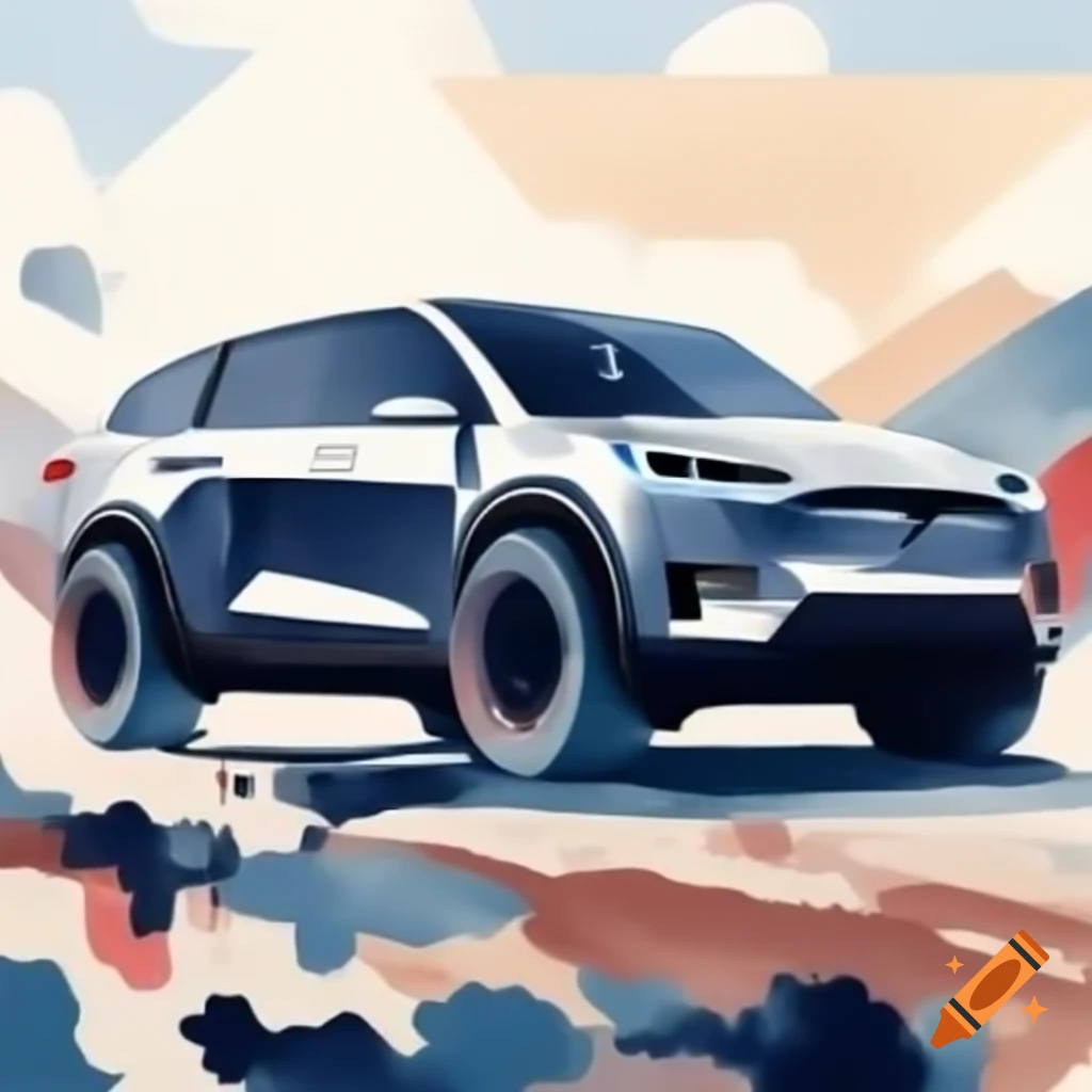 Futuristic Tesla SUV emerging from comic book with bold, angular design ...