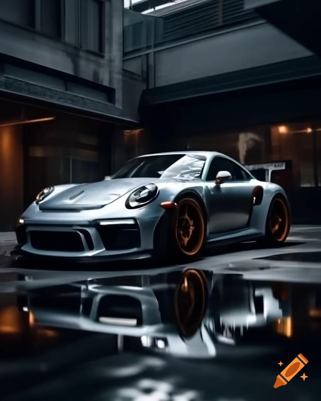 Sleek Porsche GTR3 in high-end urban setting with dramatic lighting and ...