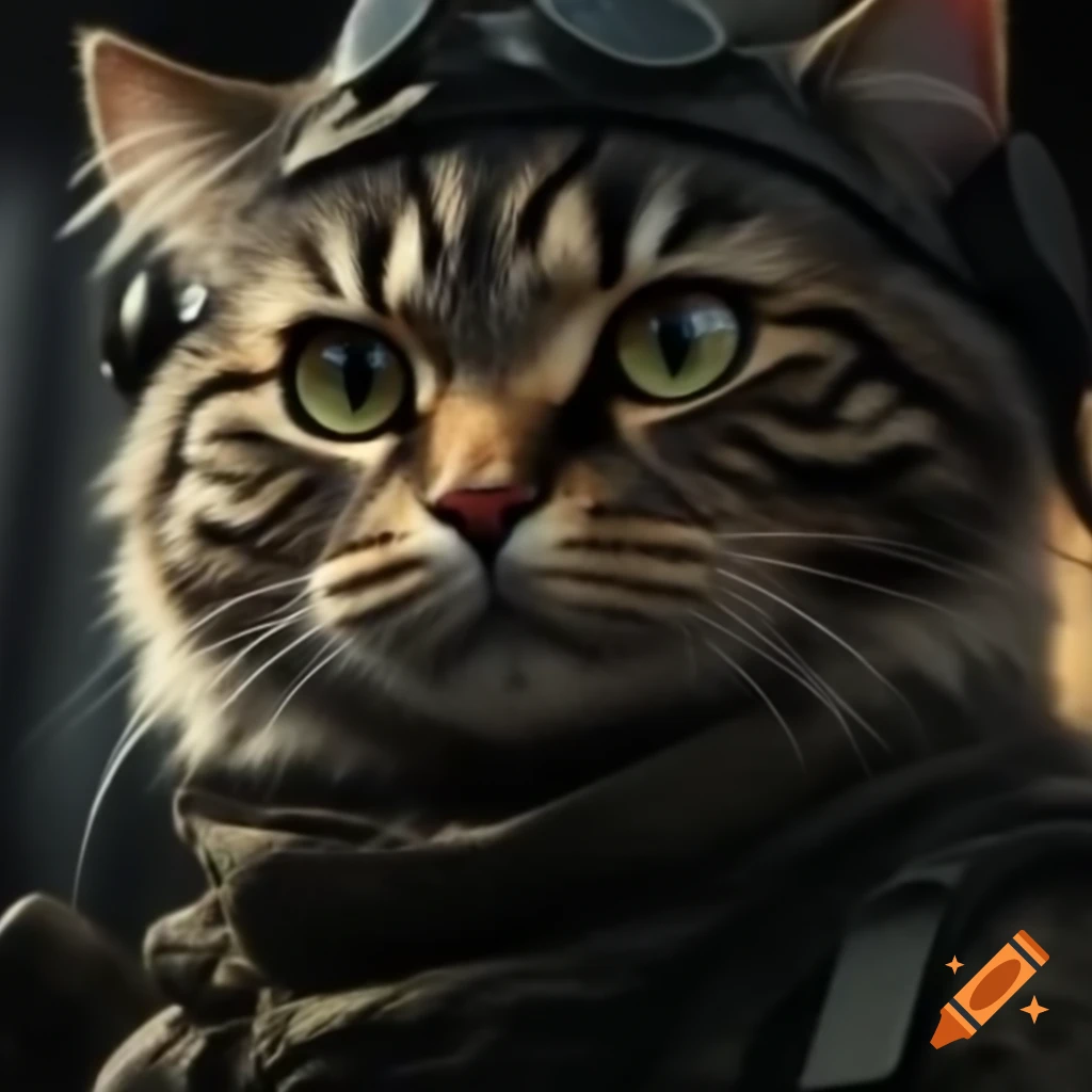 Fictional cat soldier character on Craiyon