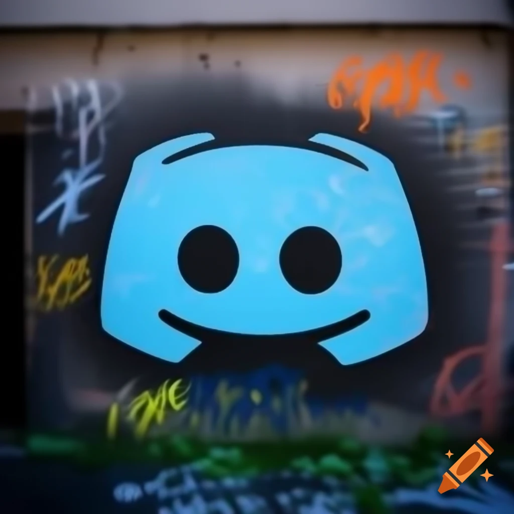 Graffiti logo of discord on a brick wall on Craiyon