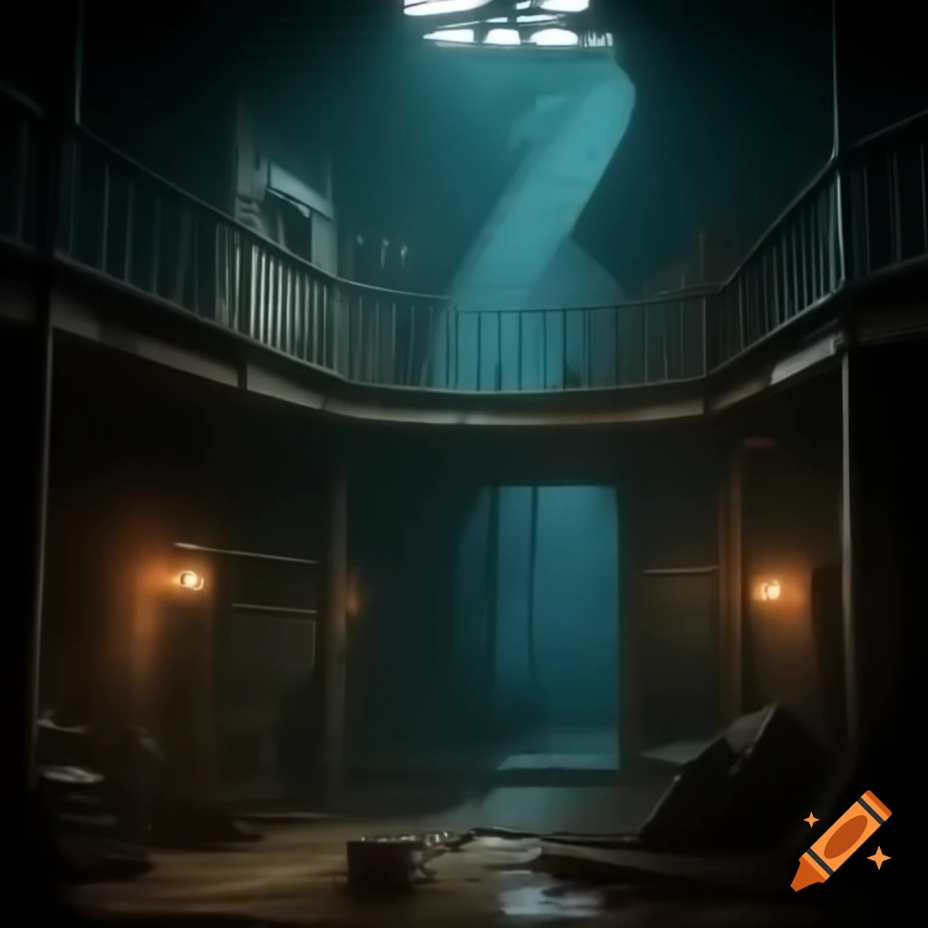 Eerie retro-style game level with spooky shadows on Craiyon