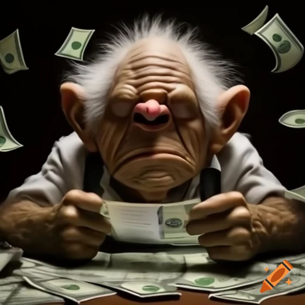 Angry troll holding patent document and money on Craiyon