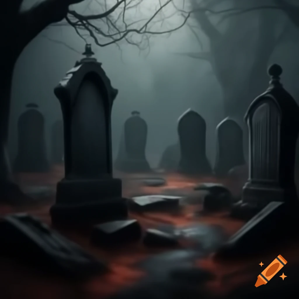 Realistic depiction of a creepy cemetery on Craiyon