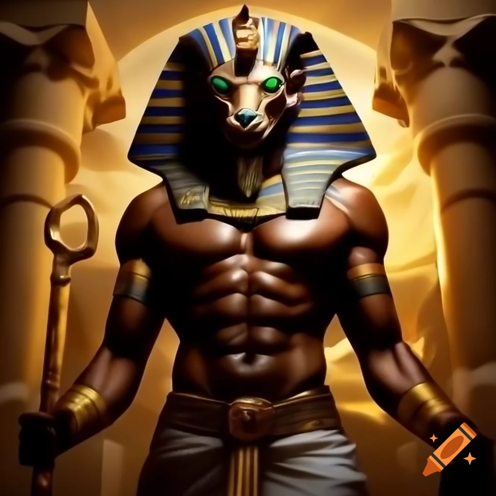 Full-body portrait of a majestic ancient Egyptian pharaoh with striking ...