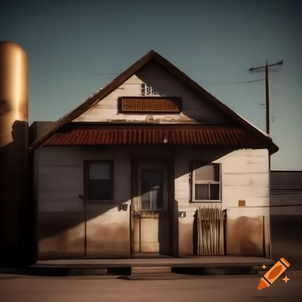 Hyper-realistic photograph of a weathered 1950s wooden shack garage ...