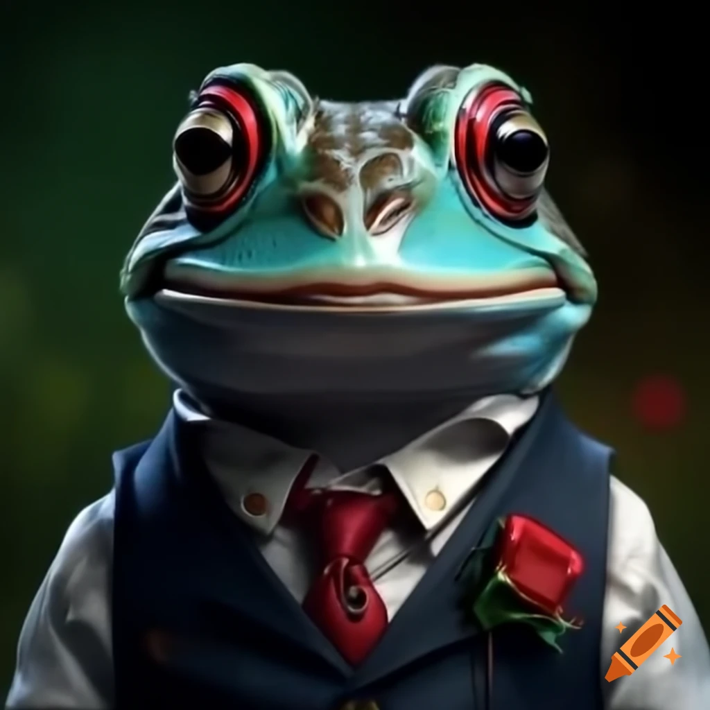 Dapper blue frog in waistcoat with rose in pocket on Craiyon