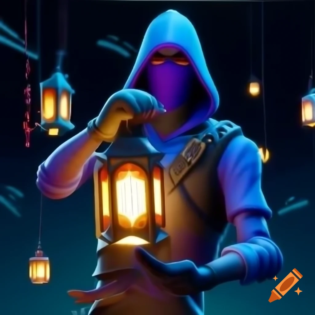 Fortnite character holding Ramadan lantern with festive decorations in ...