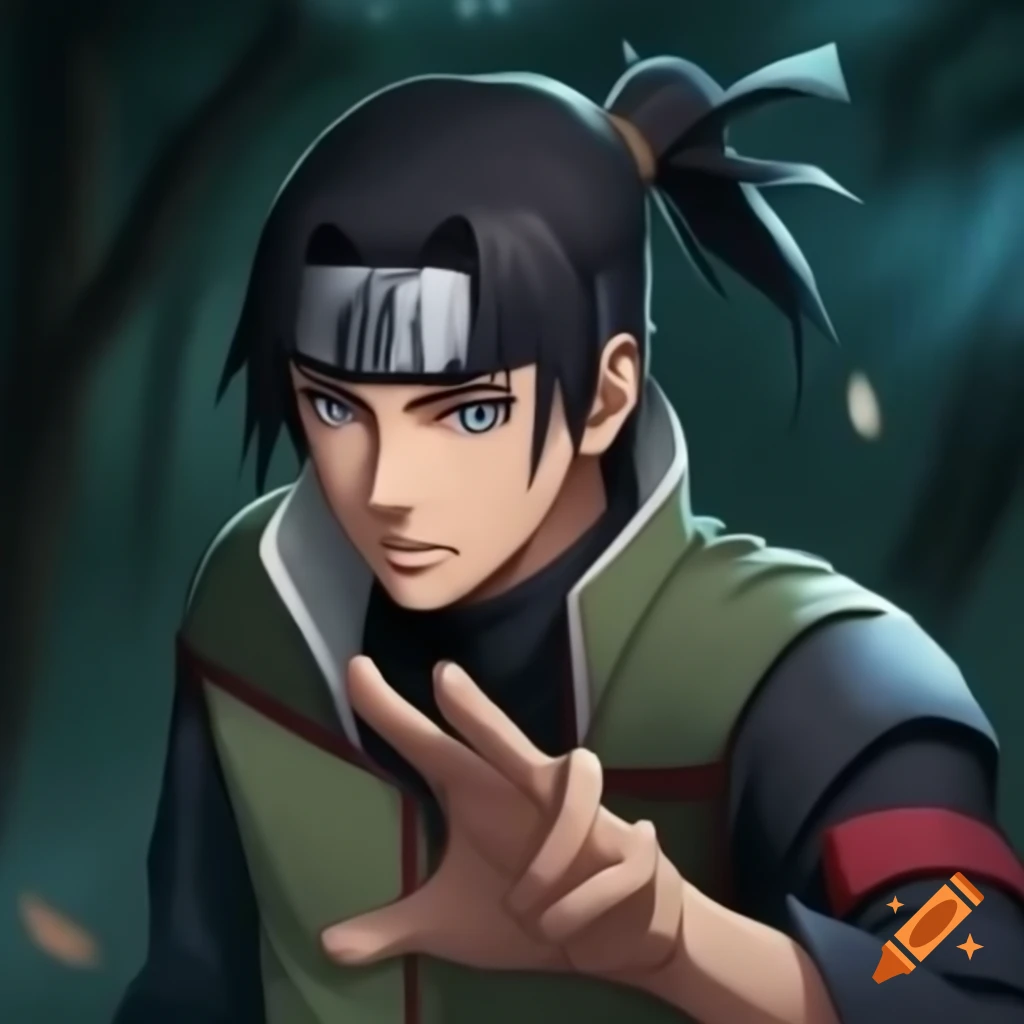Anime-style illustration of a male ninja in Naruto style with intense ...