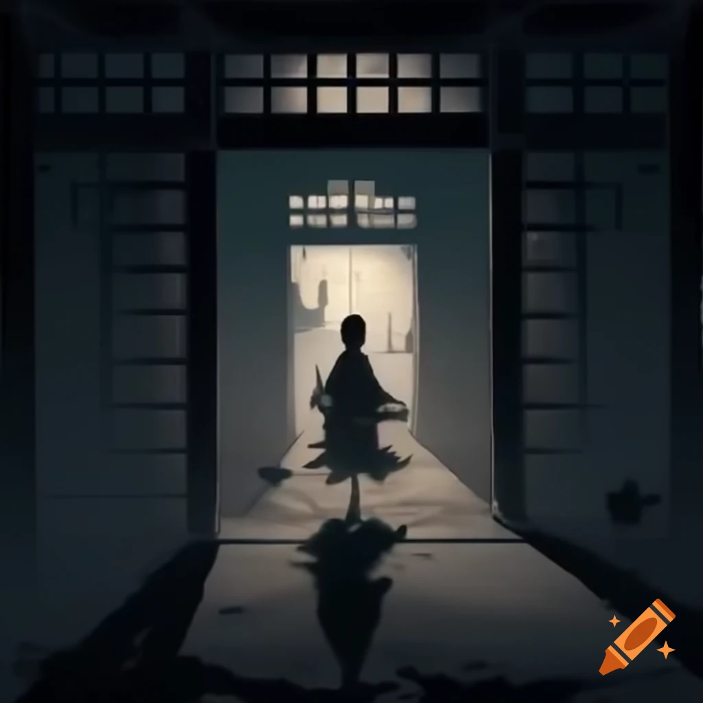 Ornate shadowed hallway from Japanese folktale with horror elements on ...
