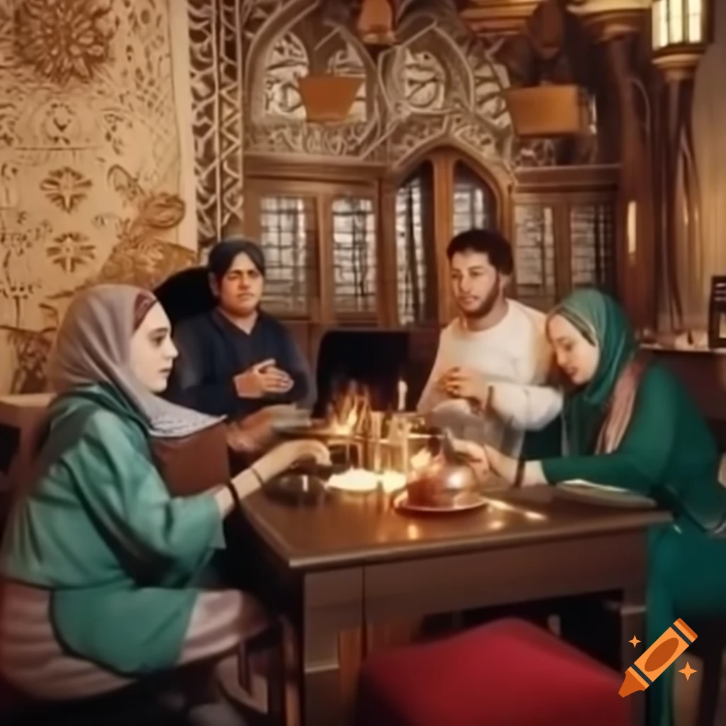 Ramadan table setup with traditional foods on Craiyon