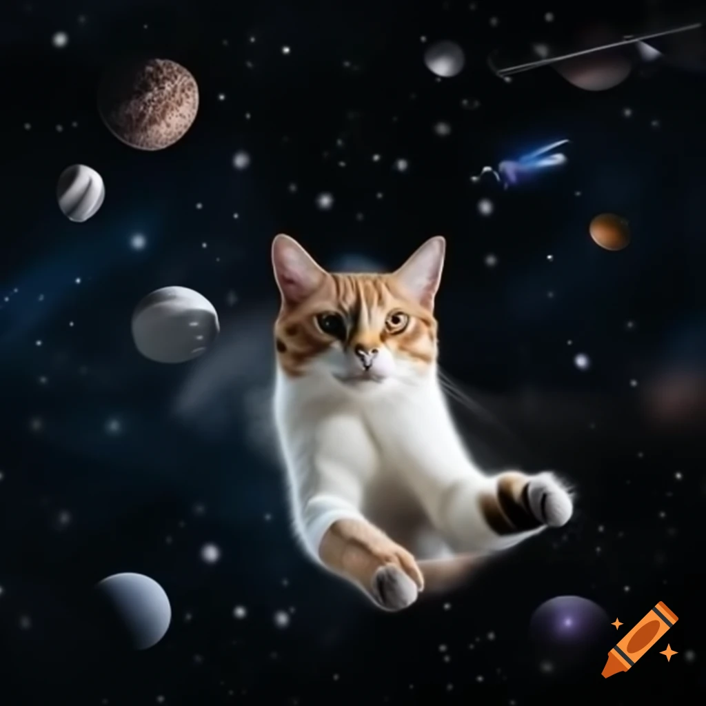 Cat floating in outer space on Craiyon
