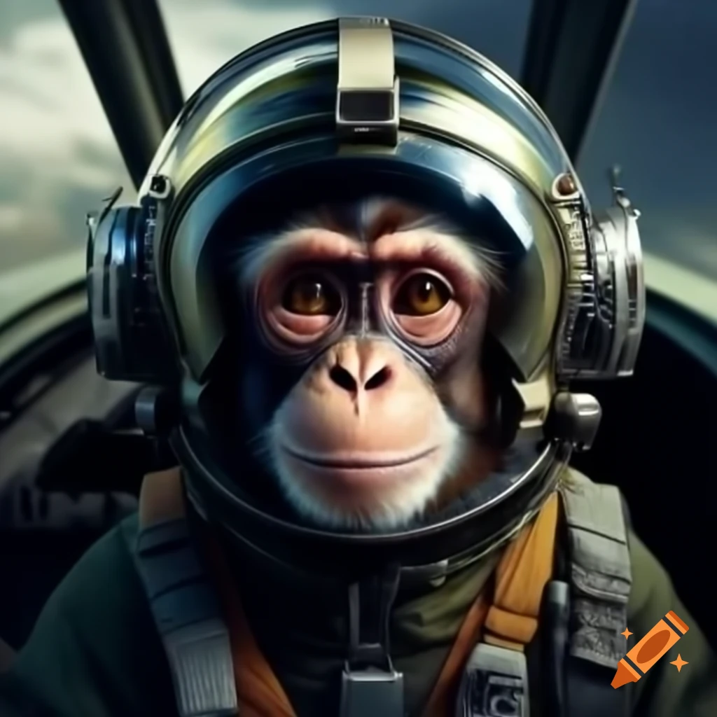 Monkey sitting in cockpit of jet on Craiyon