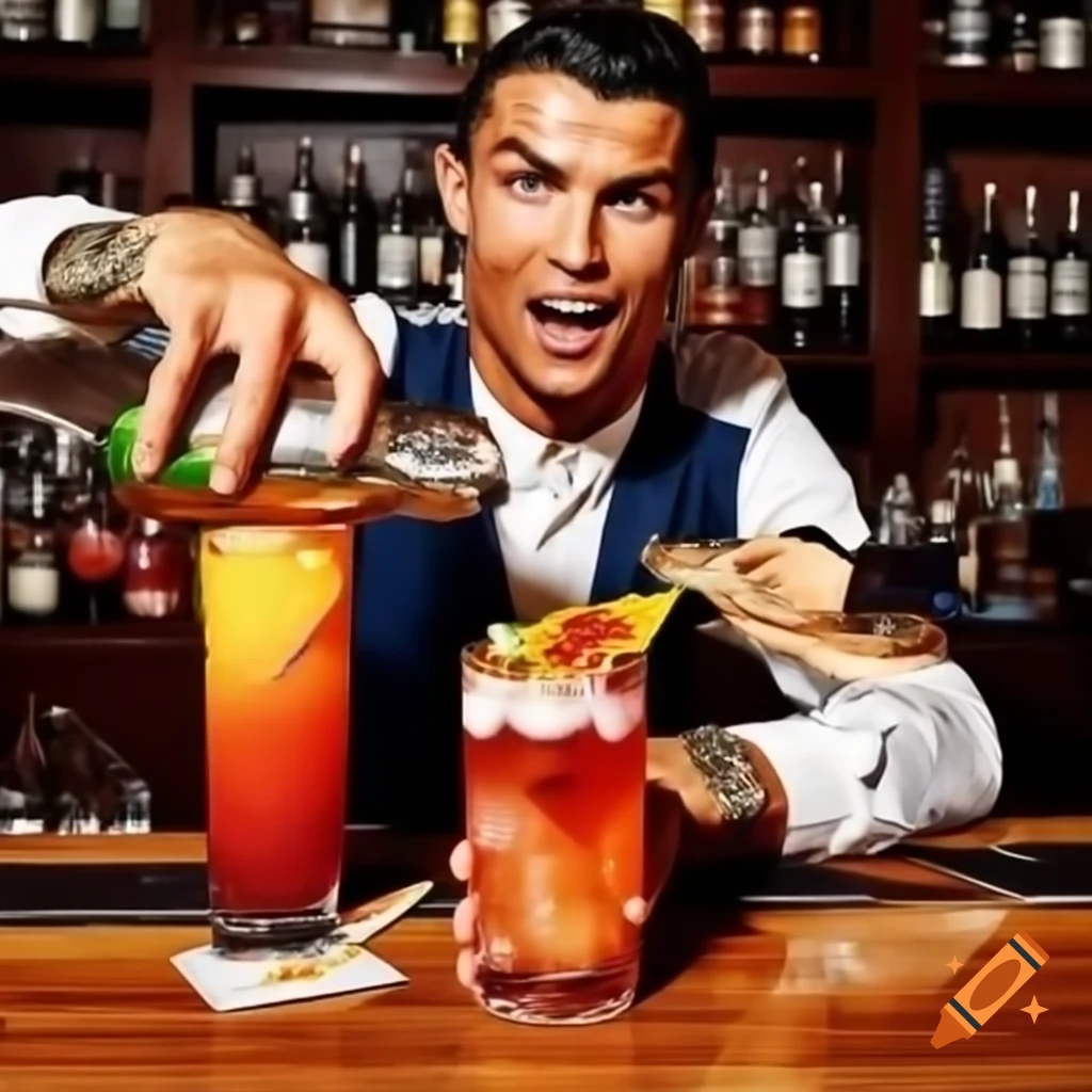 Cristiano ronaldo demonstrating mixology skills while making a vibrant ...