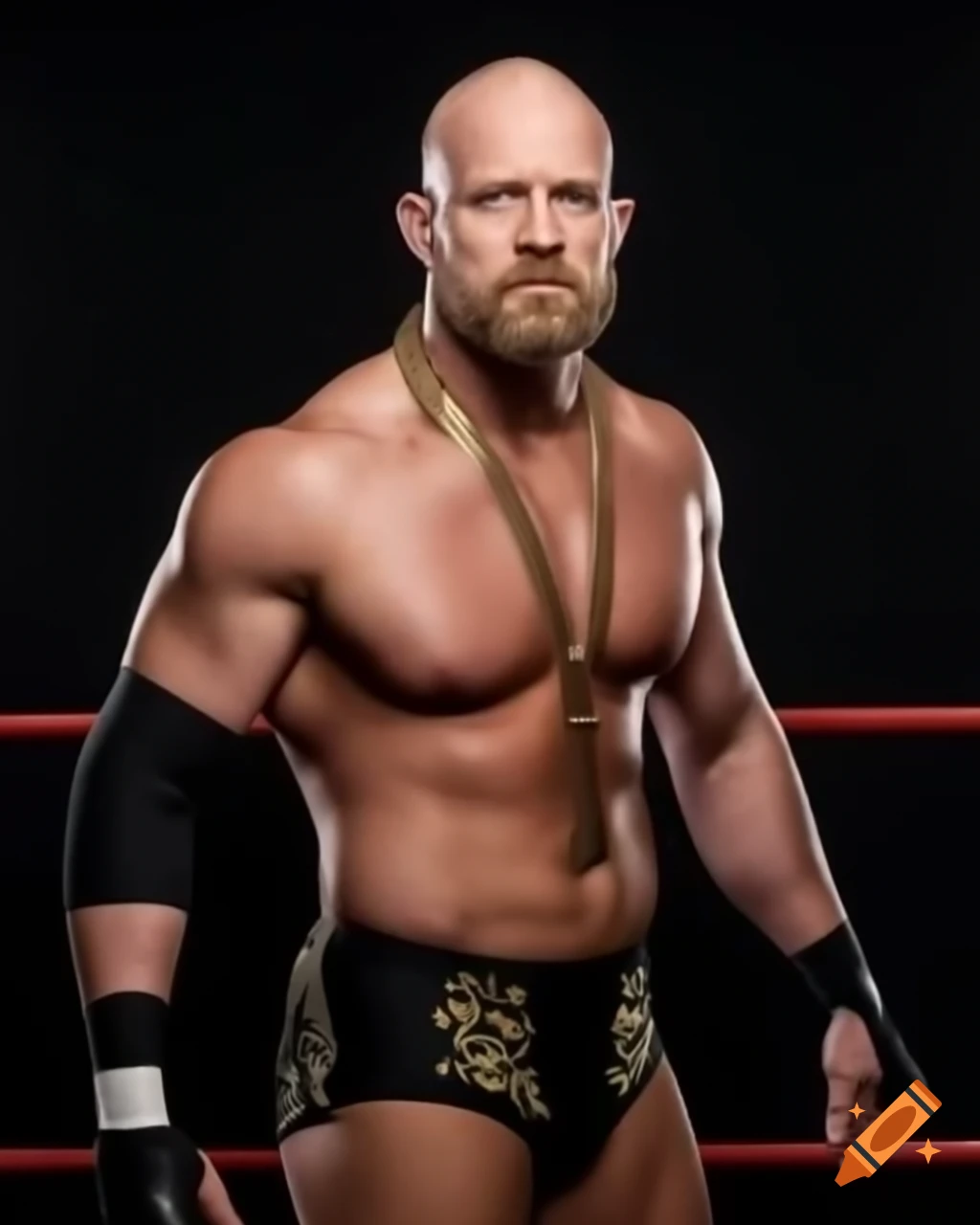 Muscular English man with gold chain and gloves ready for a wrestling ...