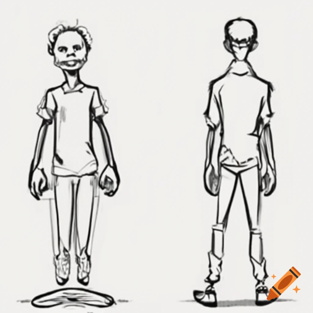 Character design showcasing front, back, and side views on Craiyon