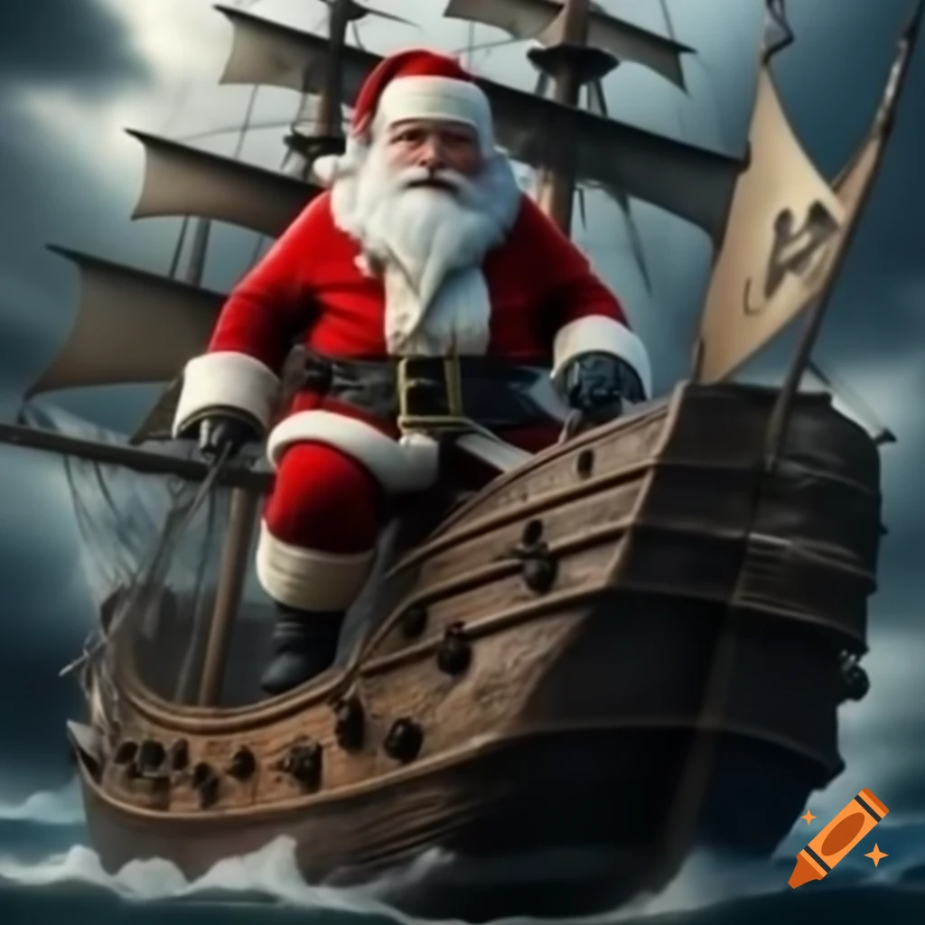 Hyper realistic santa claus aboard a pirate ship on Craiyon