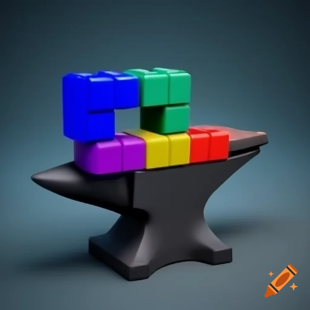 Tetris blocks on an anvil, showcasing a creative blend of gaming and ...