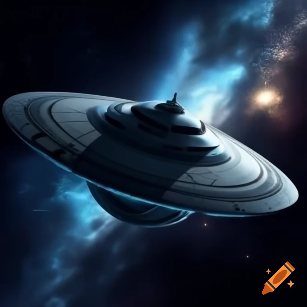 Starship Enterprise traveling through space with gleaming warp nacelles ...