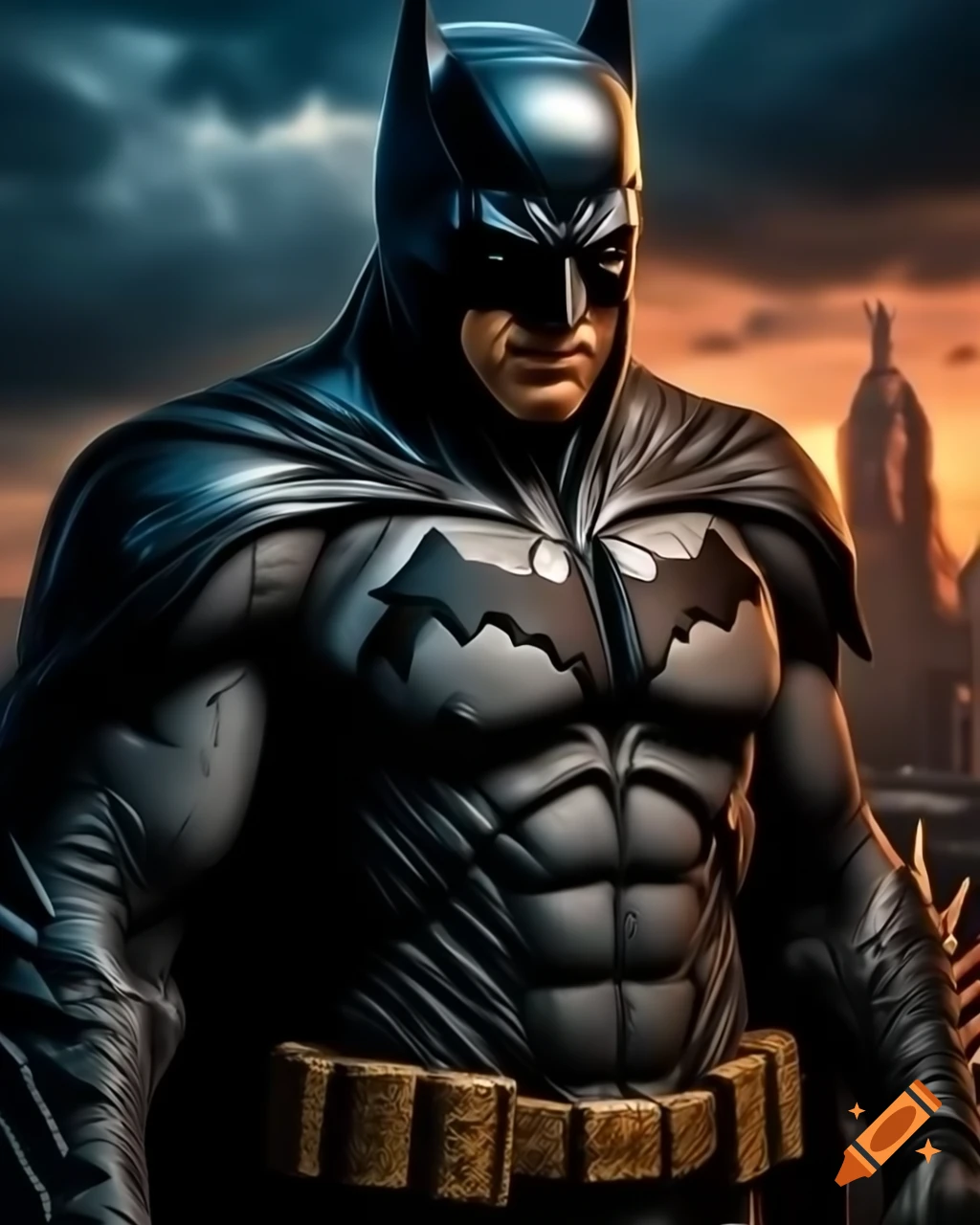 Detailed digital painting of battle-worn Batman in armored exoskeleton ...