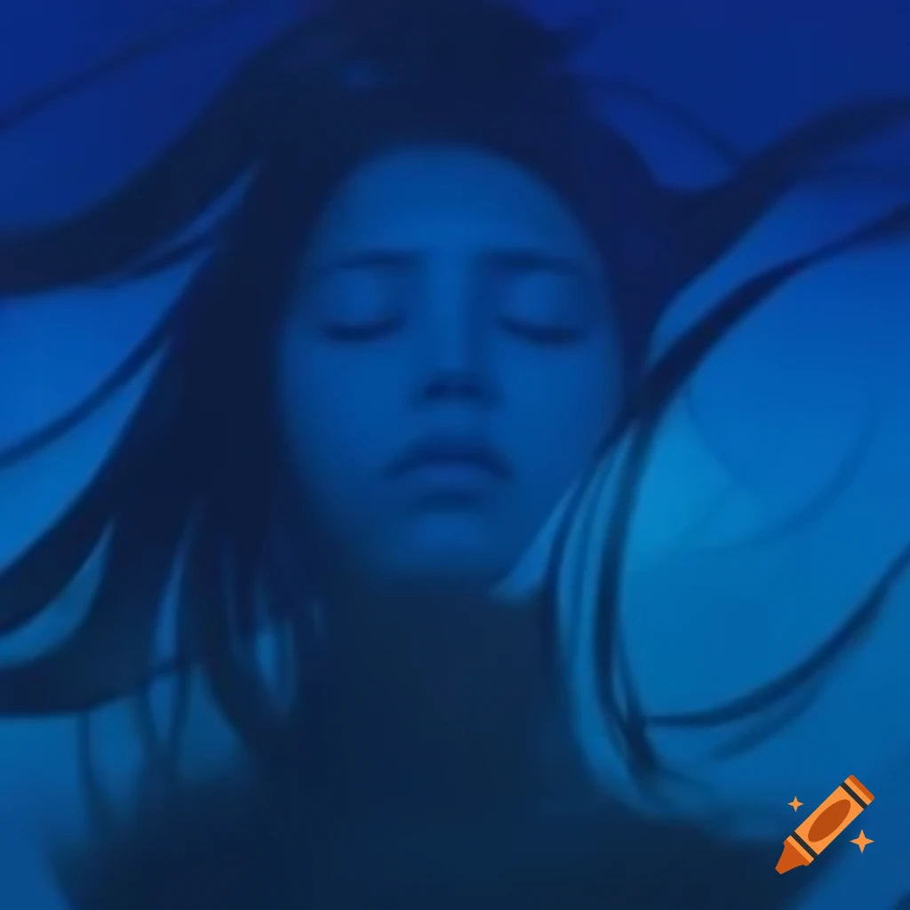 Surreal CCTV portrait of melancholic Mexican woman in ethereal blue ...