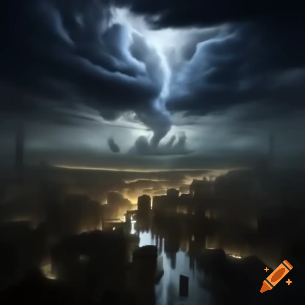 Decrepit Atlantic City during a wind storm in dark atmosphere on Craiyon