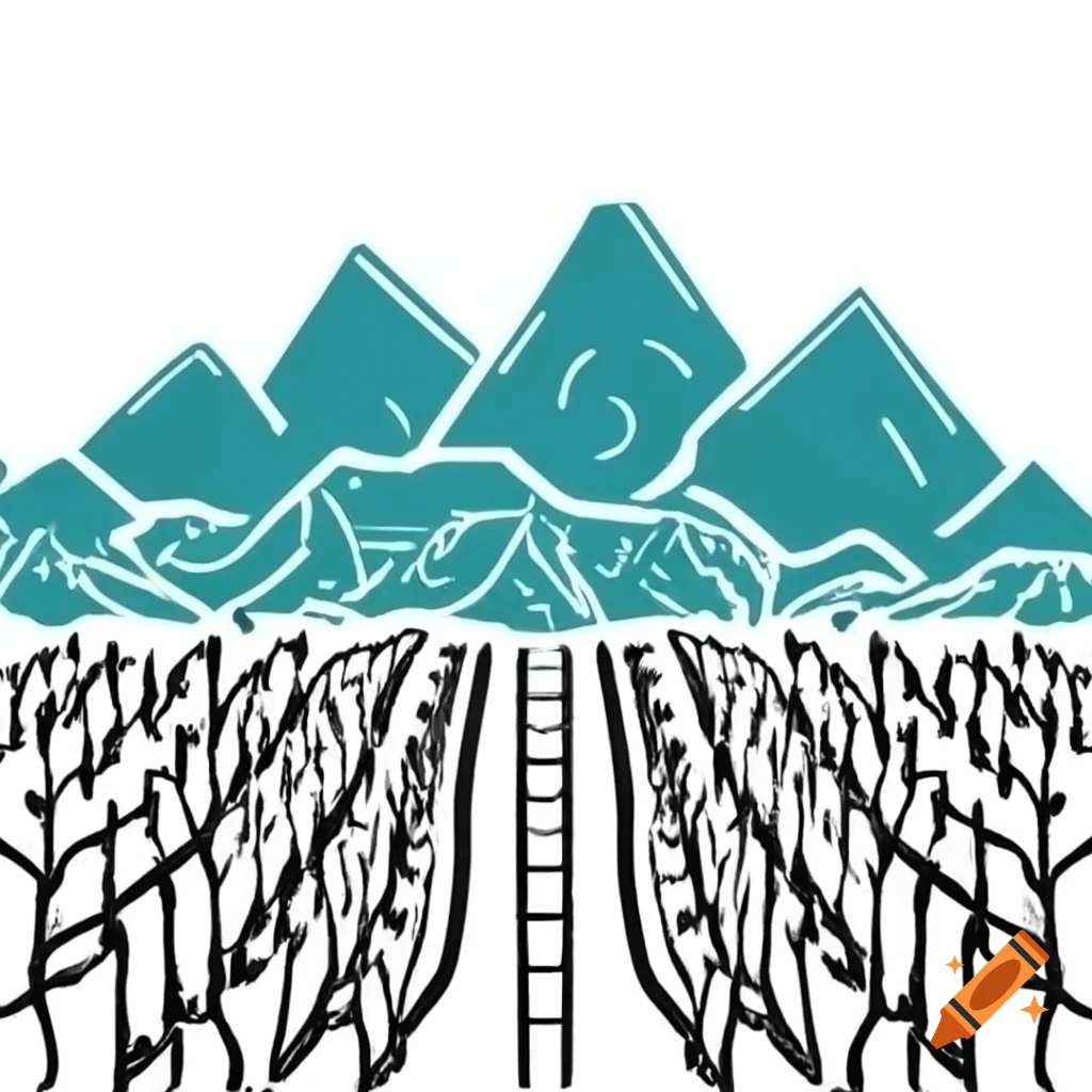 60s marseille inspired linocut of alps with vineyards, minimalist ...