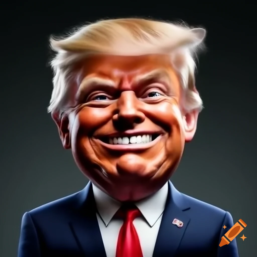 Caricature of Donald Trump resembling Alfred E. Neuman with a big grin ...